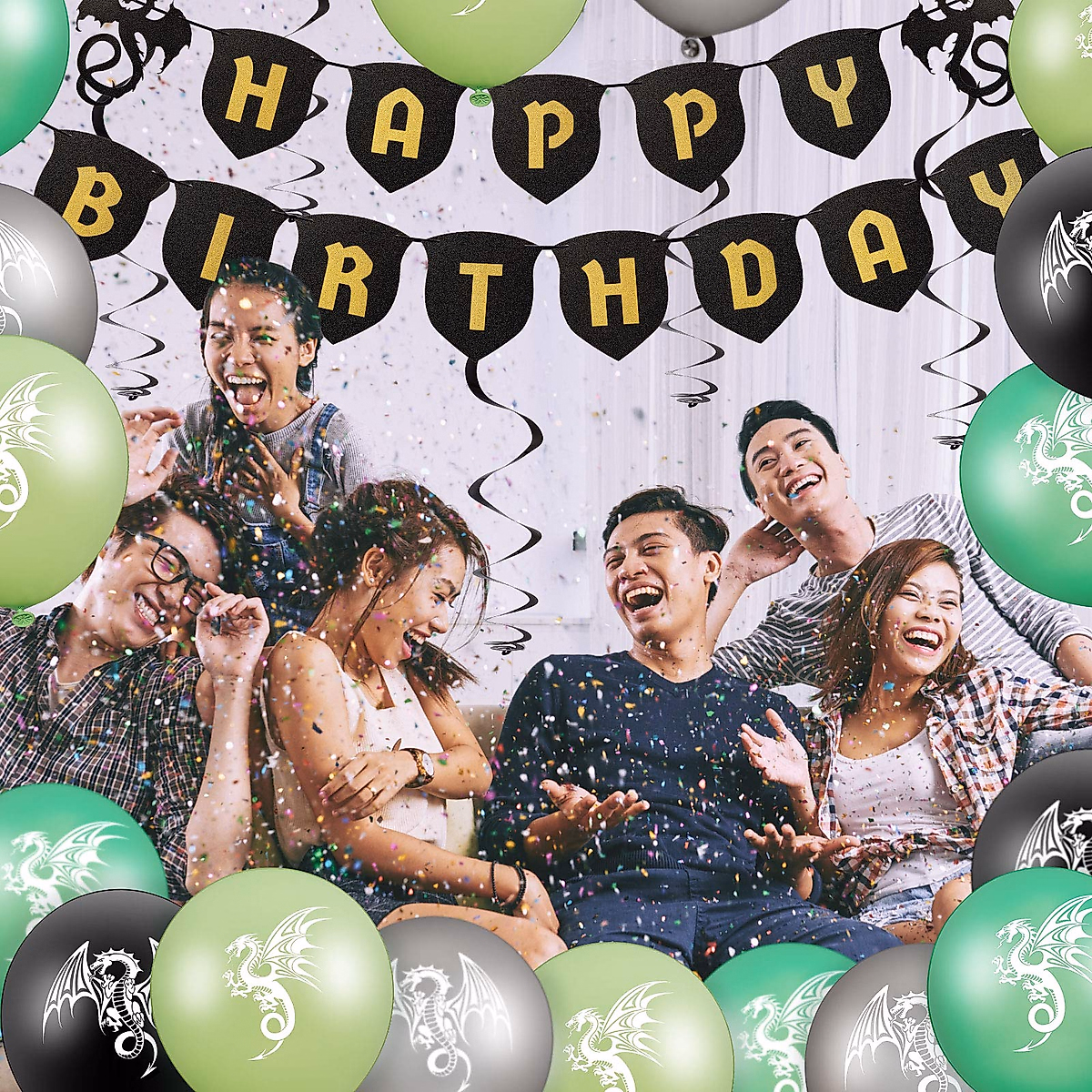 33 Pieces Dragon Birthday Party Supplies Dragon Decorations, 20 Dragon Balloons 3 Dragon Banners 10 Dragon Hanging Swirls for Dragon Themed Party Supplies