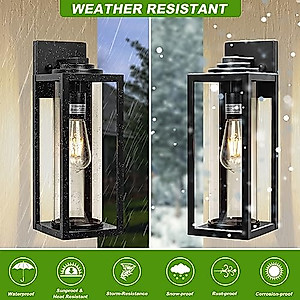 FILIYANO 16inch Large Outdoor Wall Lights - 2 Packs Modern Black Exterior Light Fixture with Clear Glass Shade, Waterproof Porch Lighting for House, Farmhouse Sconces Lantern for Front Door, Garage