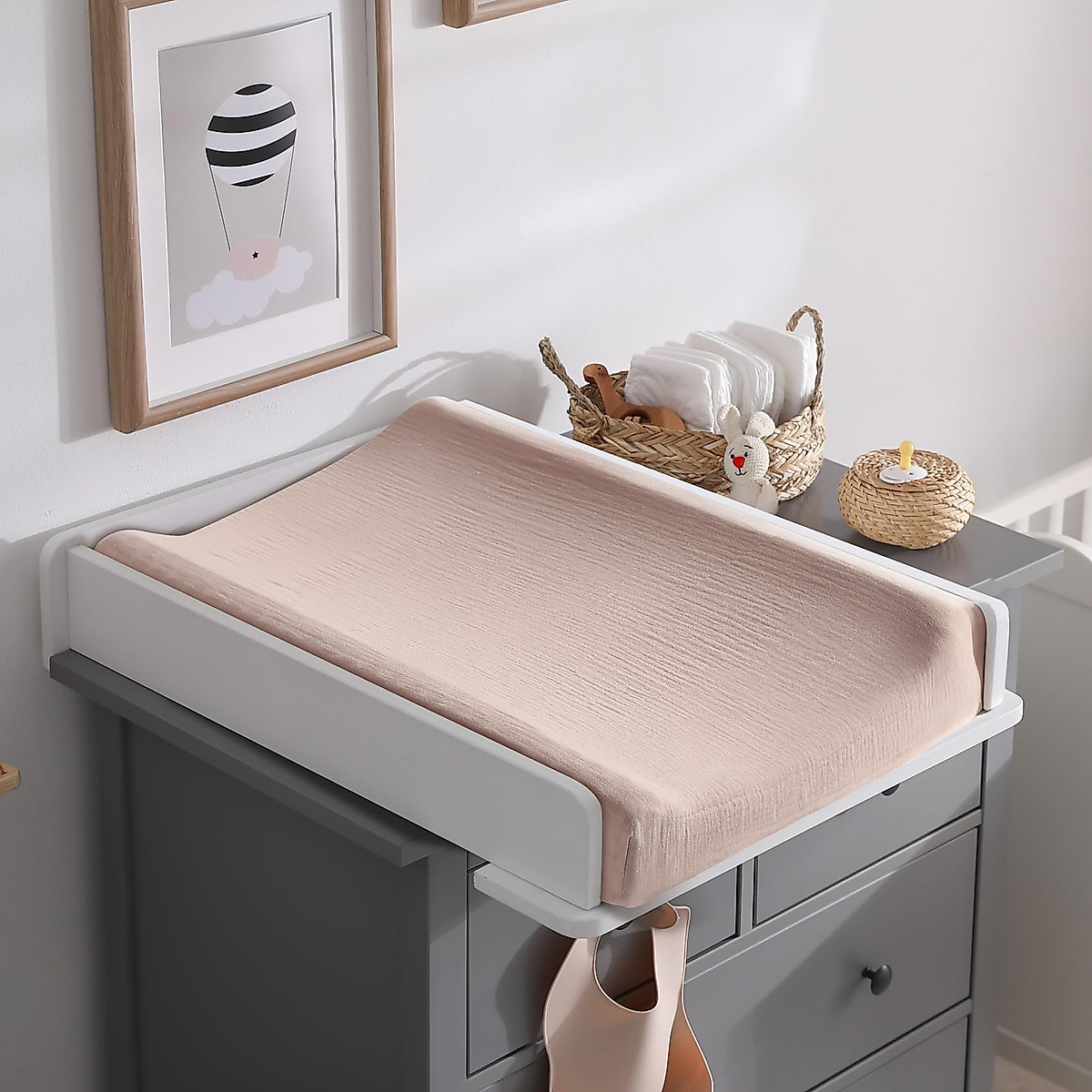 100% Cotton Muslin Changing Pad Cover for Boys Girls Baby 2 Pack, Soft and Breathable Diaper Change Table Sheets, Fit 32"x16" Contoured Pad, Fog & Blush