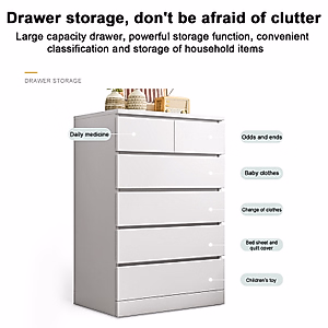 White Dresser, 6 Drawer White Dresser for Bedroom, Tall Dresser with Large Storage Space, Modern Storage Chest of Drawers, 23.6L x 16.1W x 42.9H Inch Storage Organizer Cabinet for Home (White)