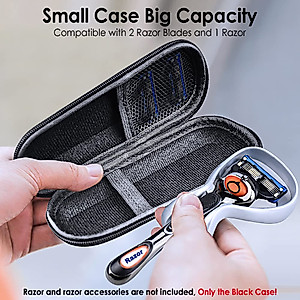 Enerfort Hard EVA Razor Travel Case Compatible with Gillette Men's Razor - Mesh Pocket for 2 Razor Blades + Lightweight Carrying Handle + Durable Zipper (Only Case) (Blue)