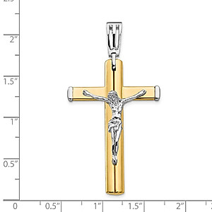 Solid 14k Yellow and White Gold Two Tone Crucifix Cross Pendant Charm - 51mm x 27mm