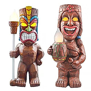 Moanyt Tiki Solar Light Statue Decor,Solar Powered LED Totem Figurine Crafts for Porch Lawn Outdoor Decor Garden Light Decoration-Anger