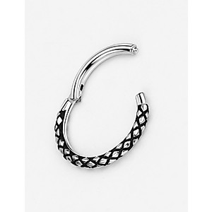 8mm Silver 316L Surgical Steel Septum Rings Nose Piercing Ring Black Hinged Nose Rings Hoop Cartilage Earring Lobe Tragus Daith Rook Helix Piercing Jewelry 16 Gauge Septum Clicker Lip Rings Snakeskin