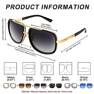 FEISEDY Retro Trendy Aviator Sunglasses Women Men Classic Vintage Square Sunglasses 70s Large Metal Shades B2321