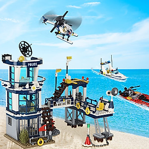 City Police Station STEM Building Sets, Compatible with Lego Military Helicopter Airplane,Boats Ship, Swat Team,Building Kit for Kids, 565 PCS Best Gift for 6-10 Boys