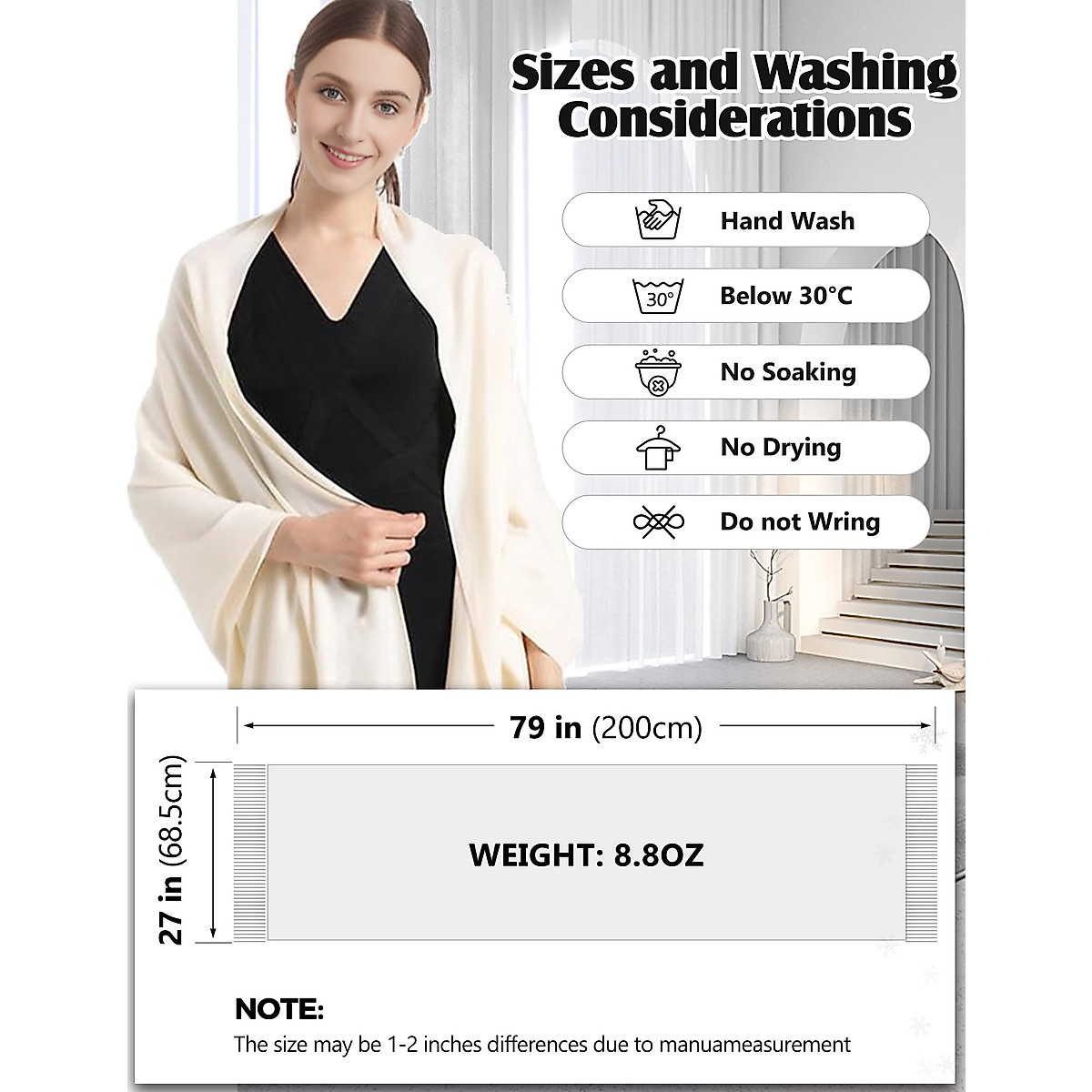 AURUZA Shawls and Wraps for Evening Dresses, Pashmina Shawls Wraps for Wedding Party, Softable Shawl Wraps Scarf for Women, Large Winter Scarves for Gift Travel Office Skiing Causal Life Blue