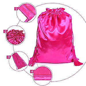 Ali Pearl Silk Satin Wig Bags, 3 Pcs Pink, Drawstring Closure, Rectangular, Elegant and Portable, Wig & Hair Extension Storage, Travel