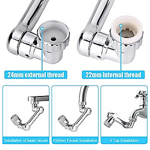 Ainiv 1080° Rotate Faucet Aerator, Swivel Tap Aerator with 2 Modes Adjustable Shower Head, Filter Sprayer for M22/24 Thread Taps, Tap Extension Attachment Replaceable Aerator for Kitchen, Bathroom