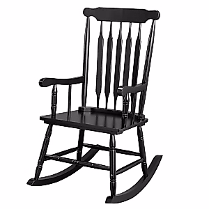 Imseigo Rocking Chair, Solid Wooden Frame, Outdoor & Indoor Windsor Leisure Rocker Chair for Garden, Patio, Balcony,Porch, Bedroom,Living Room (Black, 1)