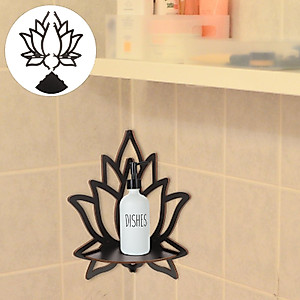 MAGICLULU Lotus Wood Corner Shelves, Flowers Wall Corner Shelves Wooden Floating Shelves Crystal Shelf Boho Wall Hanging Shelves for Home Offices Living Room Decoration