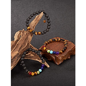 Tatuo 4 Pcs 8mm Natural Lava Rock Bracelet for Men Aromatherapy Essential Oil Diffuser Bracelet Stone Anxiety Beads Bracelets