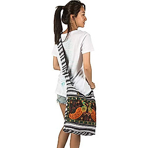 Hobo Shoulder Bag Messenger Casual Everyday Large Hippie Market Thick Functional (Black White)