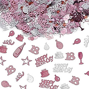 OSDUE 3000 Pieces Pink Gold Silver Happy Birthday Confetti, 18 Years Birthday Cake Confetti, Metallic Foil Balloon Confetti, Table Scatter Confetti Decoration Supplies, for Birthday Party (18th Style)