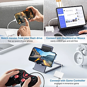 SD Card Reader for iPhone iPad, 4 in 1 Trail Game Camera Memory SD Card Viewer, Portable USB 3.0 OTG Adapter Compatible SD/TF Card for iPhone Adapter with Simultaneous Charging Port, Plug and Play
