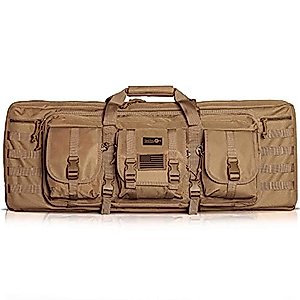 Tacticon Double R i f l e Bag | 2 R i f l e s + 2 Pistols Tuckable Backpack Straps | COMBAT VETERAN OWNED COMPANY | Waterproof Padded Lockable Carbine(Flat Dark Earth Tan, 36" x 12" Double Case)