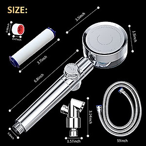 Fundrem High Pressure Shower Head With Hose, Modern Style, 3 Settings, Finish, Handheld Shower Head With Filter, Turbo Shower Head