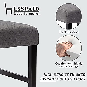 LSSPAID Bar Stools Set of 2, 24 inch Fabric Counter Height Bar Stools, Kitchen Island Wood Bar Chairs, Solid Wood Legs Barstools, Grey