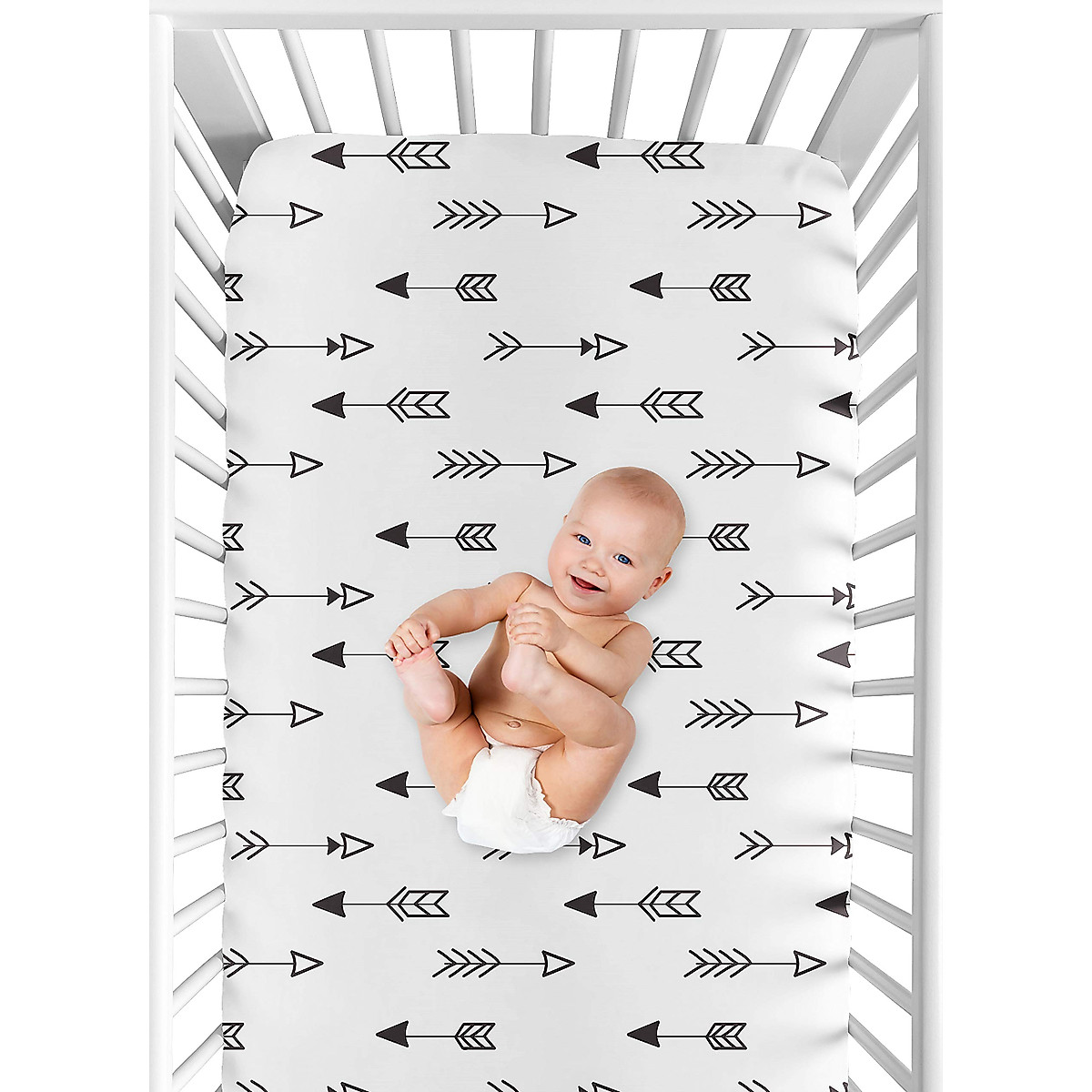 Arrow Print Fitted Crib Sheet for Black and White Fox Collection Baby/Toddler Bedding Set Collection