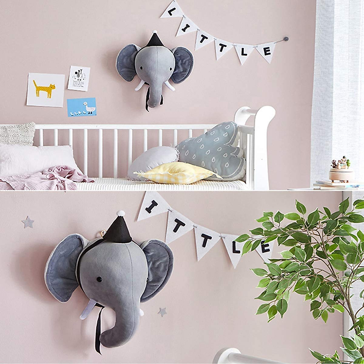 zmr Elephant Nursery Decor Child's Bedroom Stuffed Animal Head Wall Decor Baby Nursery Children's Room Wall Decoration Creative Jewelry