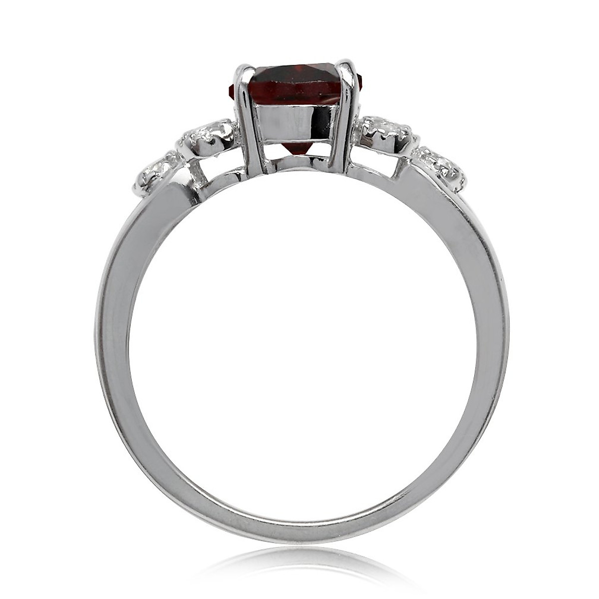 Silvershake 2.05ct. 9X7mm Natural Oval Shape Garnet and White Topaz 925 Sterling Silver Engagement Ring Size 10