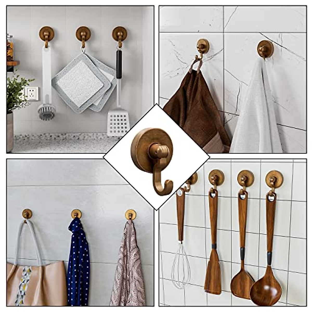 Dacall Command Hooks, Ceiling Hooks Adhesive, Bathrooms Hooks for Hanging Coat, Hat, Heavy Duty, Damage Free, 4 Packs, Towel Hooks Holder - 5lbs (Max) for Bathrooms, Living Room, Kitchen, Bronze