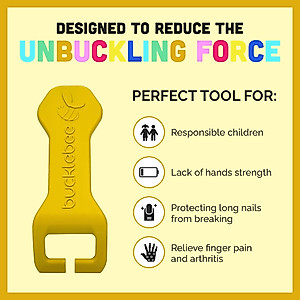 BUCKLEBEE Easy Car Seat Buckle Release Aid for Children Unbuckle Car Seat Release Tool - Car Seat Button Pusher - Car Seat Opener For Nails - Car Seat Buckle Release Tool (Yellow and Teal)