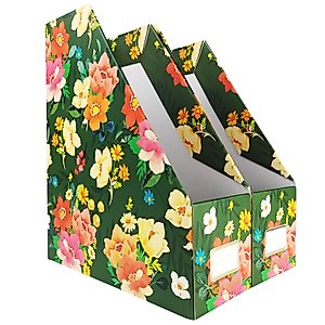 ANZON MORIES Jasper Floral Magazine File Holder 2 Pack, Document Organizer Storage Box, Book Bin, Desk File Rack, Perfect for A4 and US Letter Size Document, Office Folder, Newspaper Tray