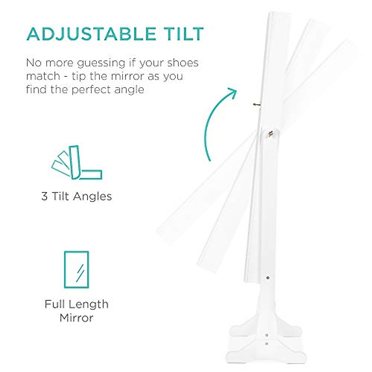 Best Choice Products Standing Mirror Armoire, Lockable Jewelry Storage Organizer Cabinet w/Velvet Interior, 3 Angle Adjustments - White