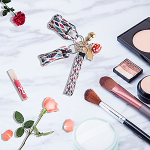 Manste 60Pcs Chapstick Holder Keychain Bulk,Travel Bottles with Keychain、Lipstick Holder Keychain、Fluffy Ball Keychain、Keychain Wristlet Lanyards、Colorful Pom Poms Keychains、Pompoms Keyring