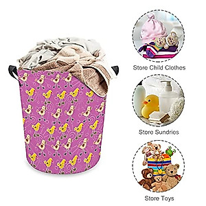 Chicks Pattern Foldable Laundry Basket Waterproof Hamper Storage Bin Bag with Handle 16.5"x 16.5"x 17"