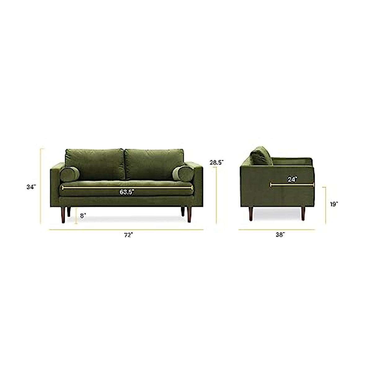 POLY & BARK Napa 72" Apartment Sofa, Distressed Green Velvet