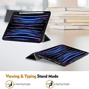 Hi Space for iPad Pro 12.9 Case 2022 2021 2020 2018 6th 5th 4th 3rd Gen with Pencil Holder, Frosted Colorful Leaf Trifold Stand Protective Shockproof Cover Auto Sleep Wake