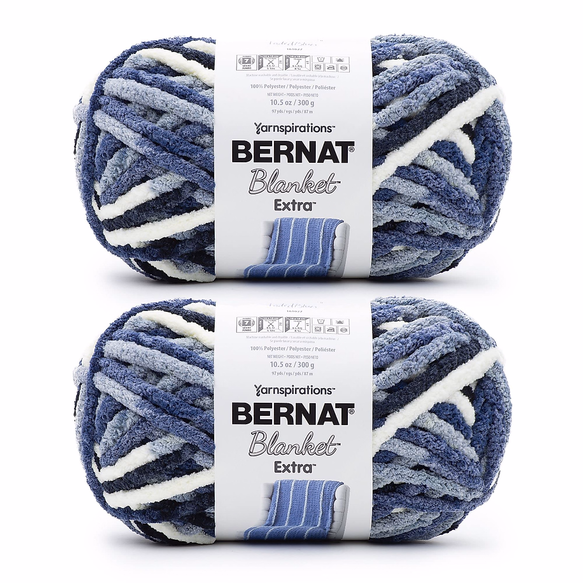 Bernat Blanket Extra Faded Blues Yarn - 2 Pack of 300g/10.5oz - Polyester - 7 Jumbo - 97 Yards - Knitting/Crochet