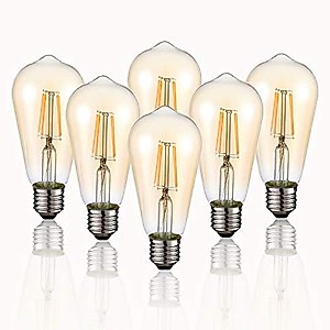 HESSION Vintage Edison LED Bulb, 6-Pack ST58 E26 Base 40 Watt Equivalent, Warm White 2200K-2700K, Antique Vintage Style Light, Squirrel Cage Filament Edison Light Bulbs Amber Glass, Dimmable