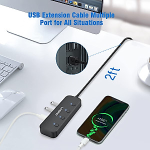 USB Splitter for Laptop LOBKIN 4-Port USB Hub 3.0 with Separate ON Off Swich Slim Multiple Port Expander for Keyboard and Mouse Flash Drive Mobile HDD PC Mac