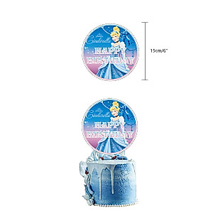 33 Pcs Cinderella Party Supplies,1 Cinderella Backdrop,1 Cake Topper, 12 Cupcake Toppers, 1 Happy Birthday Banner, 18 Balloons for Girls & Boys (5x3FT)