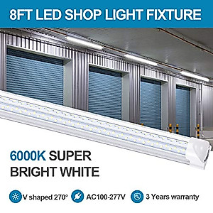 LED Shop Light Fixture, 8FT, 120W 14400LM 6000K, Cold White, V Shape, Clear Cover, High Output, Linkable Shop Lights, T8 LED Tube Lights, LED Shop Lights for Garage Warehouse 8 Foot (25-Pack)