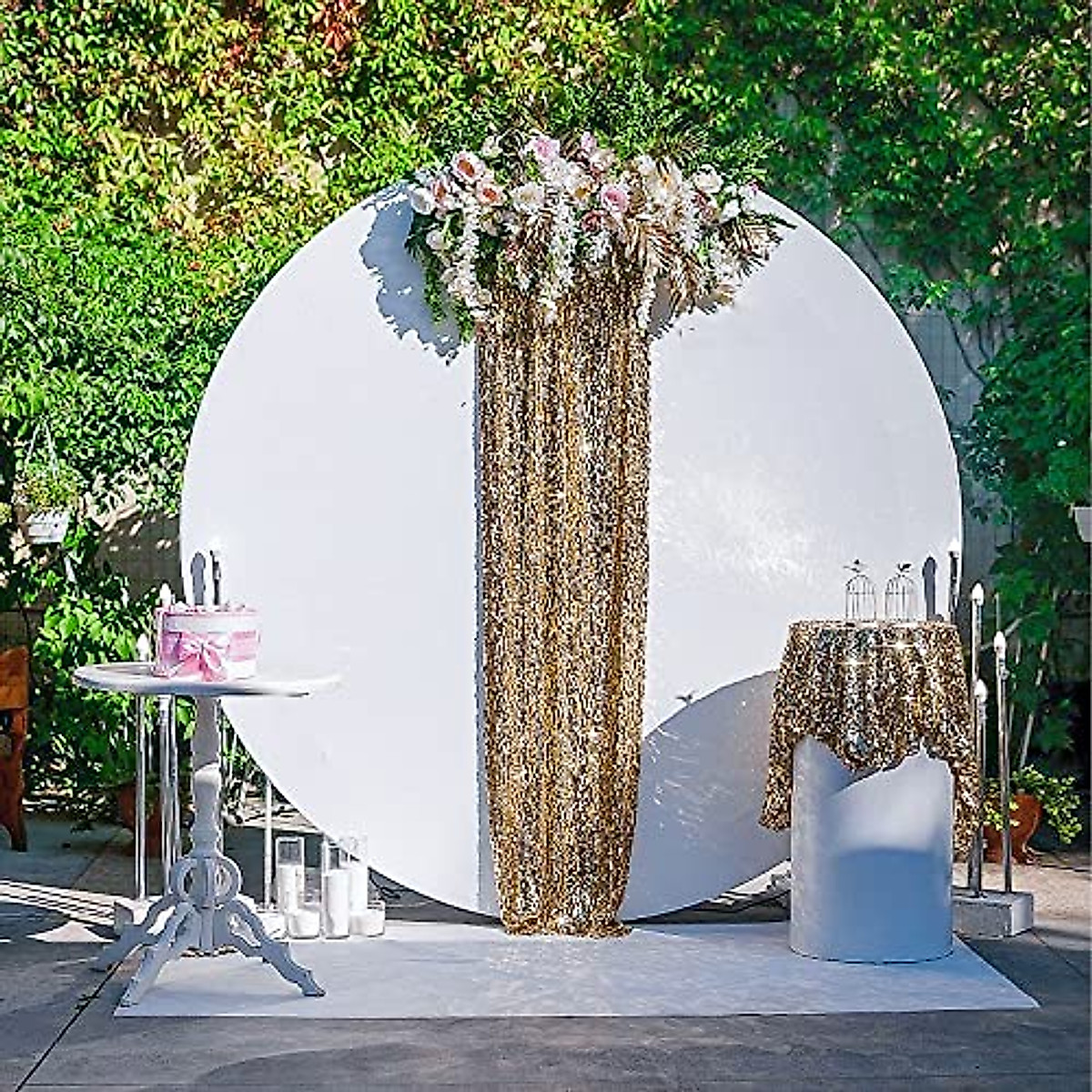 7.5ft White Round Backdrop Cover Suitable for 7.5ft Circle Stand,Pure White Spandex Wrinkle Free Birthday Party Wedding Photography Circle Backdrop Cover Arch Background