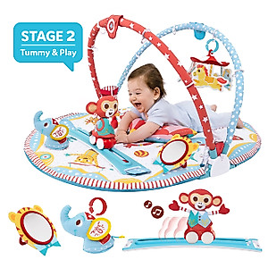 Yookidoo Circus Baby Playmat Gym. with Musical Motorized Mobile, Tummy Time Pillow, Mirror, and Newborn Textured Animal Figures. Infant Activity for 0-12 Month.