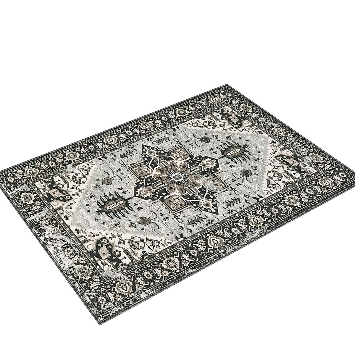 Lahome Boho Rugs for Living Room - 5x7 Area Rugs Machine Washable Throw Black Bedroom Rugs Ultra-Thin Non-Slip Large Dining Room Rug Oriental Indoor Floor Carpet for Kitchen Entraway Office Bathroom