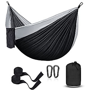 Hammock Camping, Portable Single Hammocks for Outdoor Hiking Travel Backpacking - 210D Nylon Hammock Swing for Backyard & Garden 55''W108''L (Black/Gray)