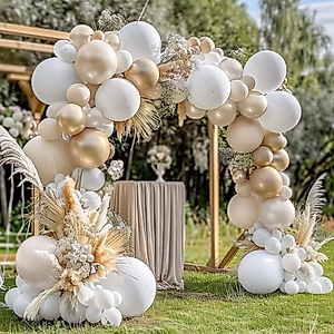 White Balloon Arch Pearl White Balloons Off White Gold Balloon Arch Kit Pearl White Sand Balloons Different Size For Wedding Bridal Anniversary Engagement Prom Party Decorations (WHITE GOLD)