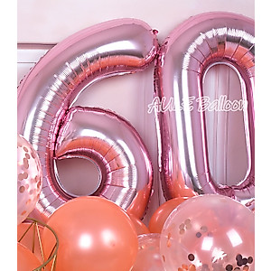 AULE 40 Inch Big Rose Gold Foil Mylar Number Balloons for Women 60th Birthday Party Decorations Giant Happy 60 Anniversary Party Decor