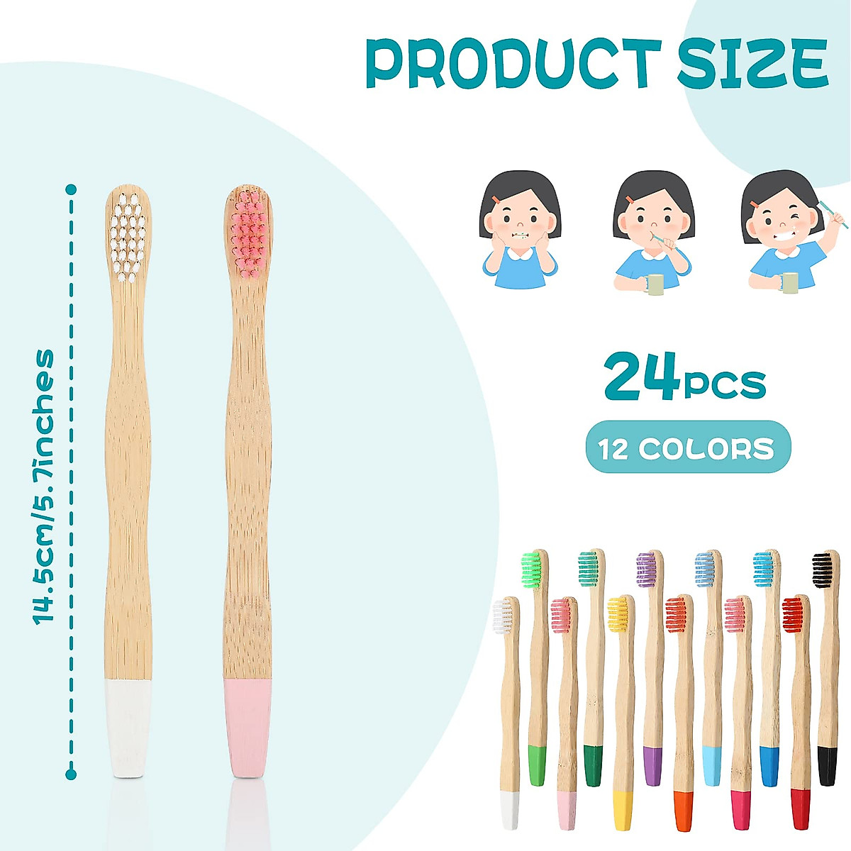 Estune Kids Bamboo Toothbrushes Soft Bristle Toothbrush Individually Wrapped Toddler Toothbrush Manual Travel Tooth Brushes for Kids Children Adults School Travel Teeth Oral Supplies 5.7 Inch(24 Pcs)