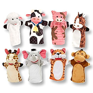 Melissa & Doug Animal Hand Puppets (Set of 2, 4 animals in each) - Zoo Friends and Farm Friends
