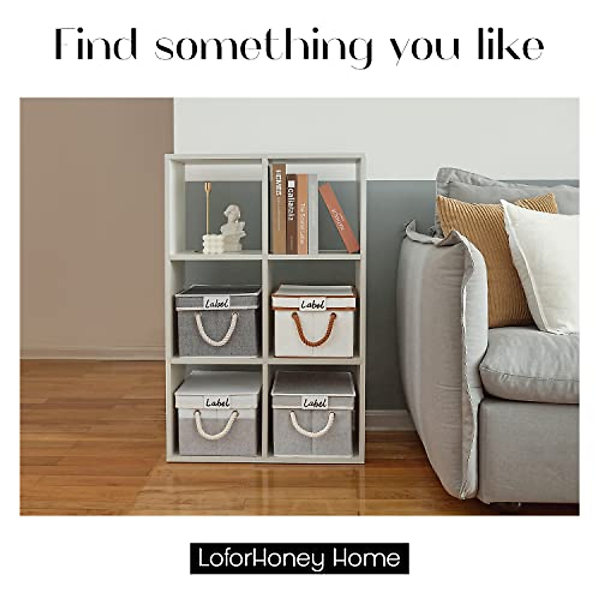 LoforHoney Home Bundle- Storage Bins with Lids, Large, Light Gray & Beige and Gray, 2-Pack