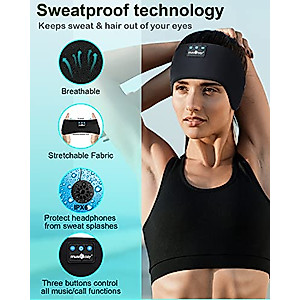 MUSICOZY Sleep Headphones Bluetooth Headband, Sports Wireless Earphones - Sweat Resistant Earphones, Sleeping Headphone with Ultra-Thin HD Stereo Speaker for Workout Running Cool Gadgets Unique Gifts