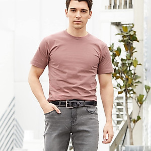 FIORETTO Mens Studded Genuine Leather Belts For Jeans Vintage Retro Circle Rivets Belt With Buckle Black