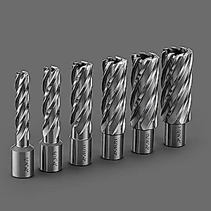 Annular Cutters Set 6pcs JESTUOUS 3/4 Inch Weldon Shank 2 Cutting Depth 7/16 to 1-1/16 Cutting Diameter HSS Slugger Bits for Magnetic Drill Press with 2 Pilot Pins